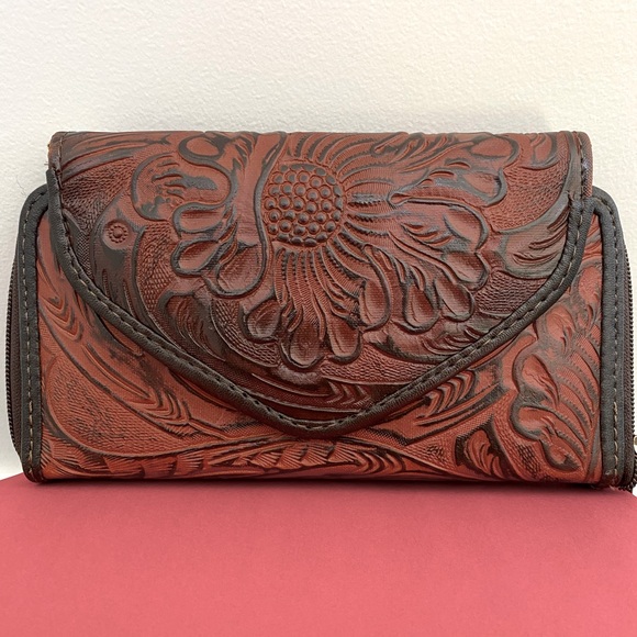 Bags | Stunning Hand Tooled Leather Wallet | Poshmark